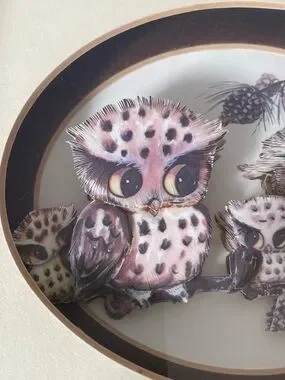 Art | Vintage Mcm Big Eyed Owl Family 3d Paper Cut Shadowbox Lois ...